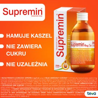 Supremin 4 mg/ 5 ml, syrop o działaniu przeciwkaszlowym, 200 ml - cena ...