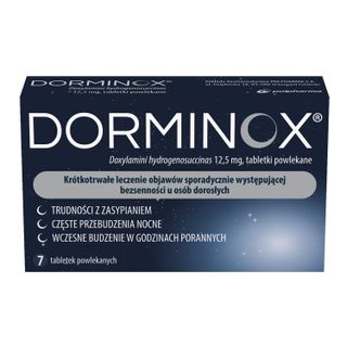 Dorminox 12,5 mg, 7 tabletek powlekanych na trudności z zasypianiem ...